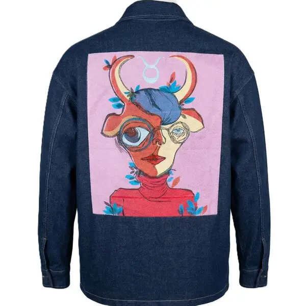 ZASTASTUDIO Zodiac Taurus Denim Embroidered Jacket - Black