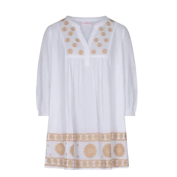 LA MANDARINE White Cotton Kaftan With Floral Embroidery