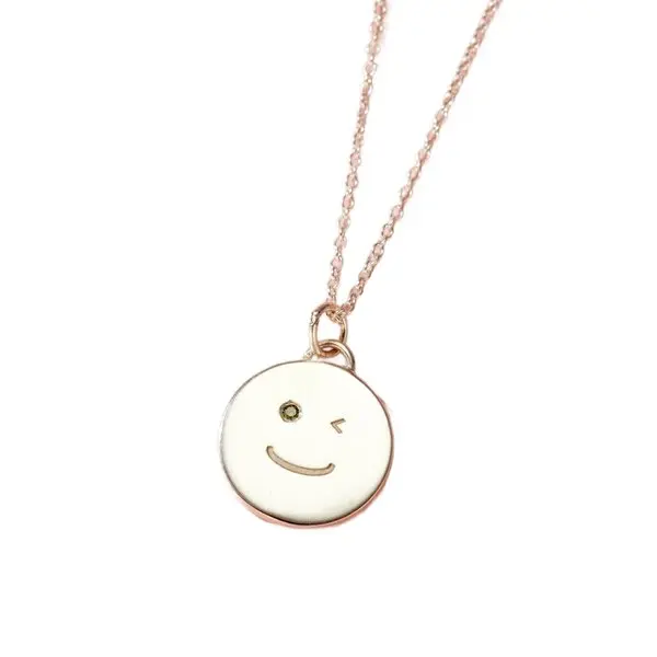 POSH TOTTY DESIGNS Wink Face Emerald Diamond Pendant Necklace - Silver