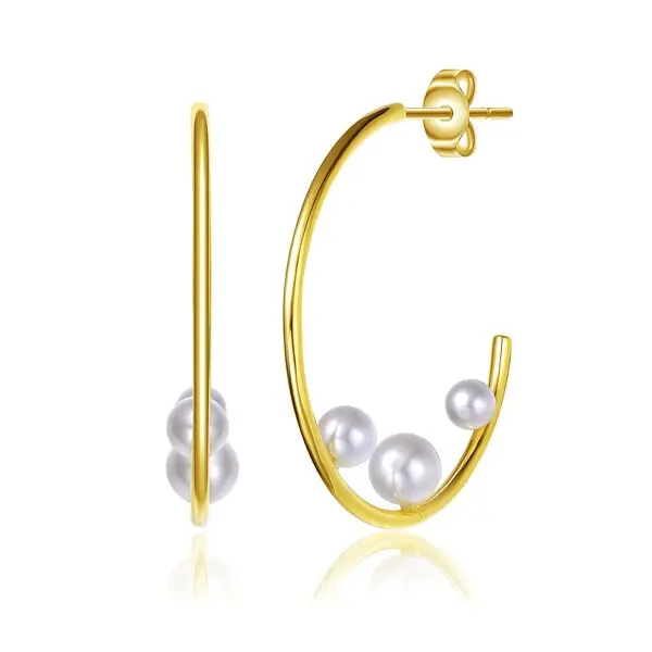 GENEVIVE Rachel Glauber Pearl Open Hoop Earrings - Gold