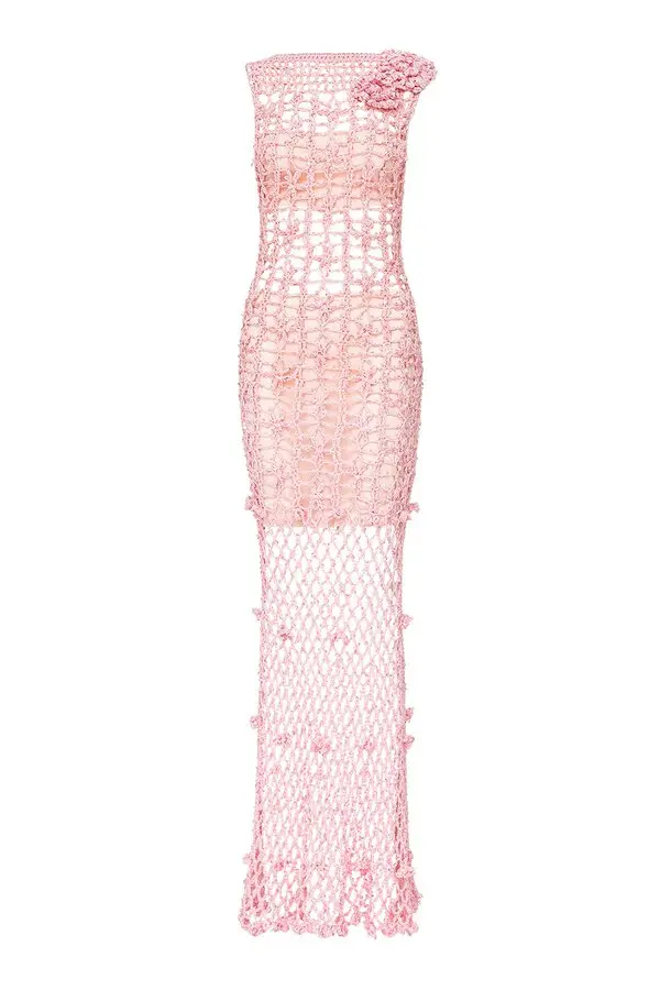ANDREEVA Handmade Crochet Maxi Dress - Pink