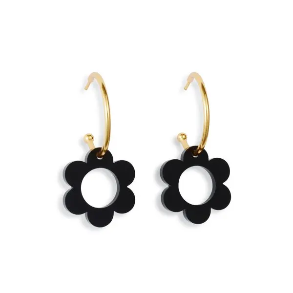 TOOLALLY Flower Hoop Earrings - Black/gold