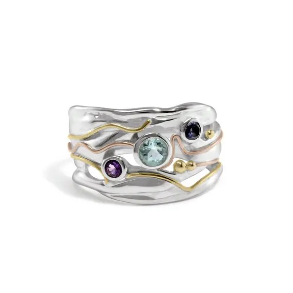 ISLA SILVER Blue Topaz, Amethyst, And Iolite Silver Ring - Blue/purple/silver