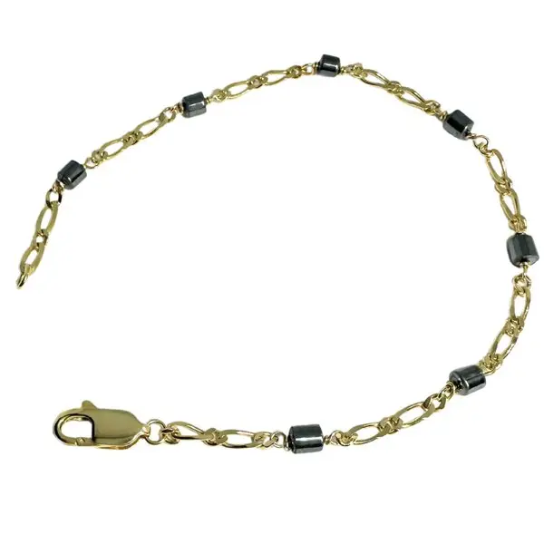 TG-JEWELLERY BY TAMARA GERVASIO Yellow Gold And Hematite Figaro Chain Bracelet - Gold/grey