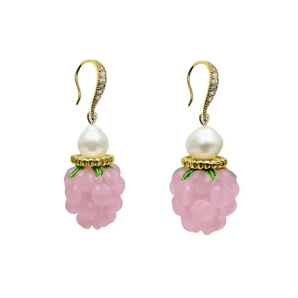FARRA Raspberry And Pearl Dangle Earrings - Pink