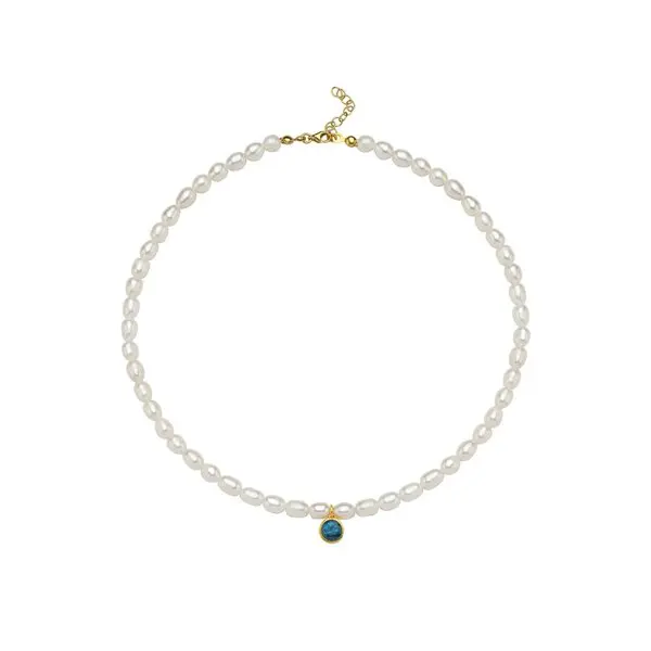 LINYA JEWELLERY Cosmic Big Pearl Zodiac Stone Necklace - Blue