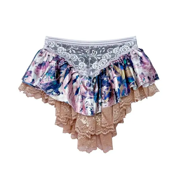 ACID CAT Dark Tortie" Flouncy Mini Skirt - Silver