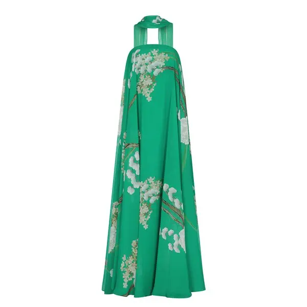AGUACLARA Printed Strapless Maxi Dress With Scarf - Green