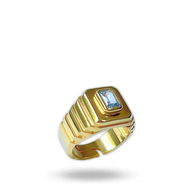 LINYA JEWELLERY Octagon Stone Signet Ring - Blue