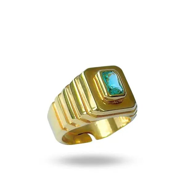 LINYA JEWELLERY Octagon Stone Signet Ring - Green