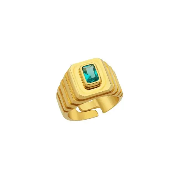 LINYA JEWELLERY Octagon Stone Signet Ring - Green