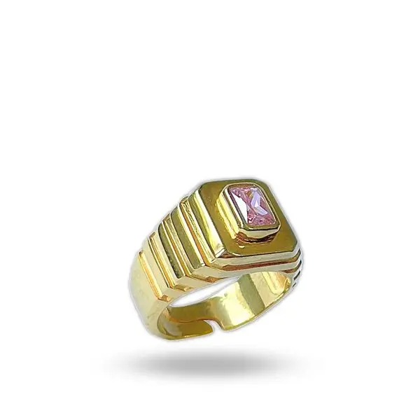 LINYA JEWELLERY Octagon Stone Signet Ring - Pink
