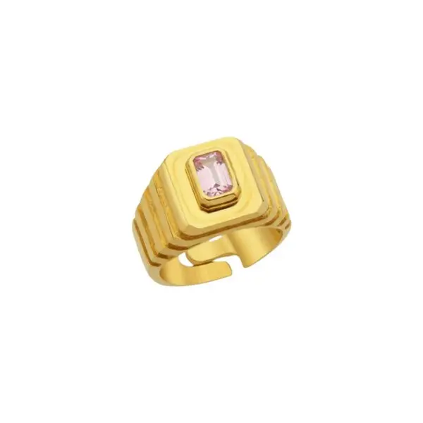 LINYA JEWELLERY Octagon Stone Signet Ring - Pink