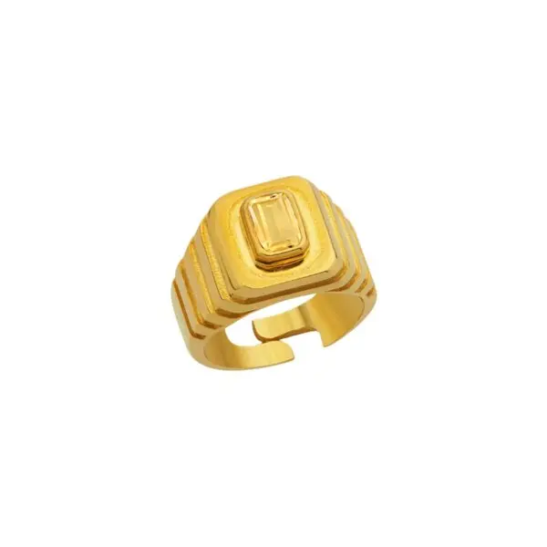 LINYA JEWELLERY Octagon Stone Signet Ring - Yellow