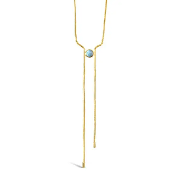 GLAMROCKS JEWELRY Ocean Drive Larimar Bolo Necklace - Gold