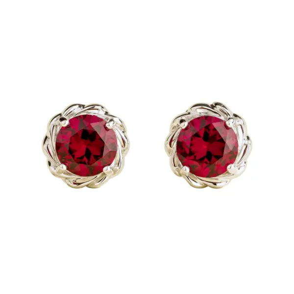 JUVETTI  Tonn 18k White Gold Vermeil Ruby Stud Earrings - Red/silver/white