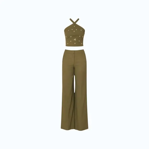 SUN CULTURE Halter Neck Top With Trousers Set