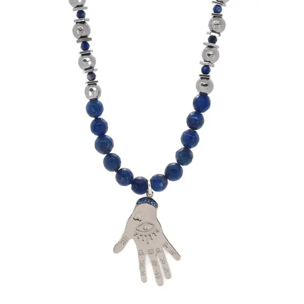 EBRU JEWELRY Lapis Lazuli, Hematite And Sterling Silver Hamsa Pendant Necklace - Blue/silver