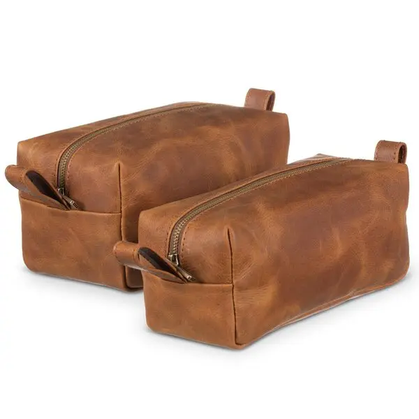HIDES LEATHER CO. Handmade Leather Dopp Kit With Brass Hardware - Brown