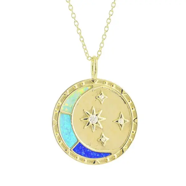 KAMARIA Opal Moon Medallion Necklace - Gold