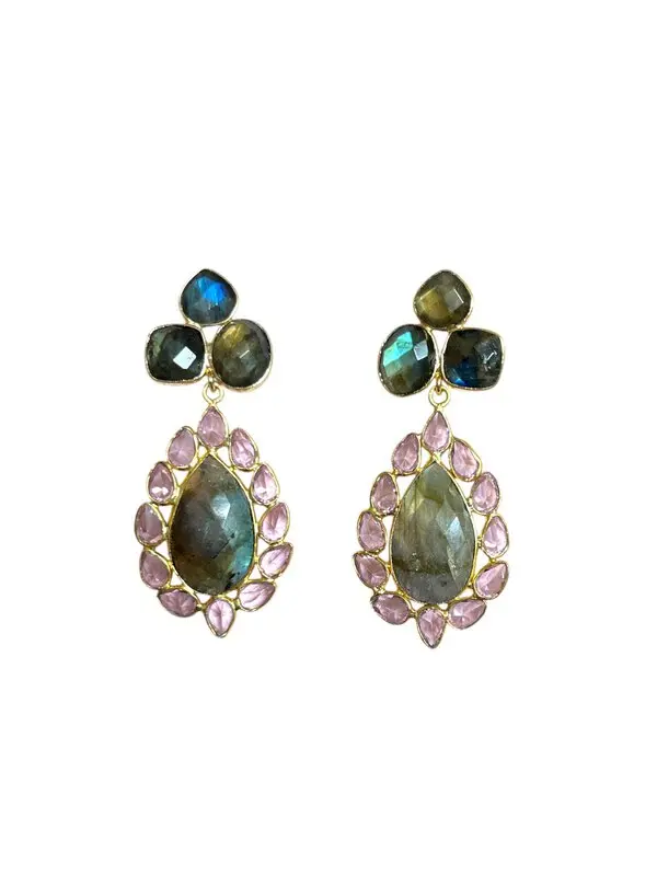 MAGPIE ROSE Theia Collection Dangle Earrings With Labradorite And Pink Zircon - Grey