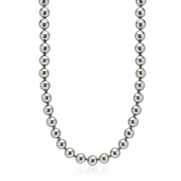 NIALAYA JEWELRY Metallic Pearl Necklace With Gold Plated Lock - Silver/gold