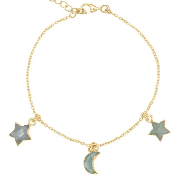 LUNA CHARLES Amelia Aventurine Star & Moon Charm Bracelet - Gold
