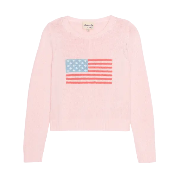 ELLSWORTH + IVEY Autumn Crewneck Sweater With American Flag - Pink