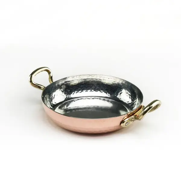 ANATOLIACRAFT Solid Copper Cooking Pan With Brass Handles - Brown