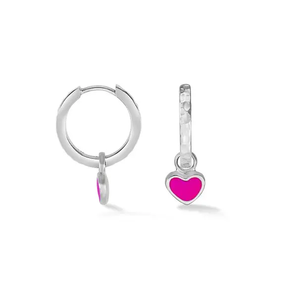 DOWER & HALL Sterling Silver Pink Enamel Heart Huggie Earrings - Silver/pink