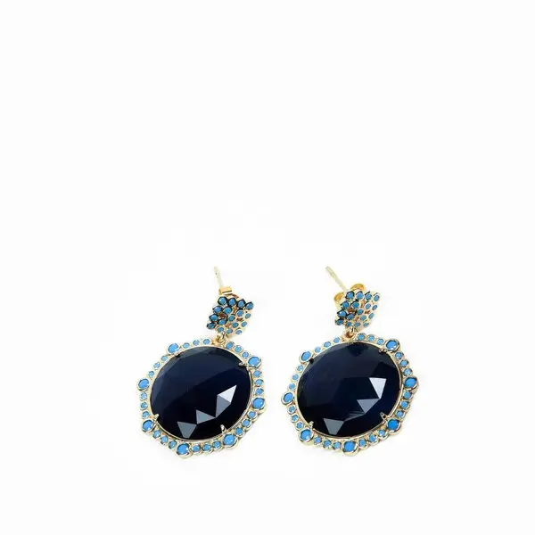 ADDICTED2 Stud Earrings With Zirconia And Turquoise - Blue/gold