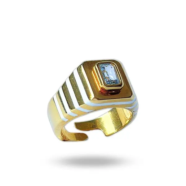 LINYA JEWELLERY Octagon Stone Signet Ring - Blue