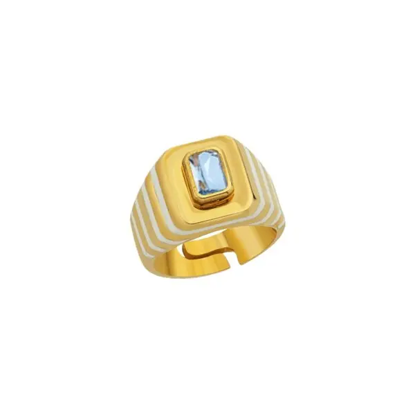 LINYA JEWELLERY Octagon Stone Signet Ring - Blue