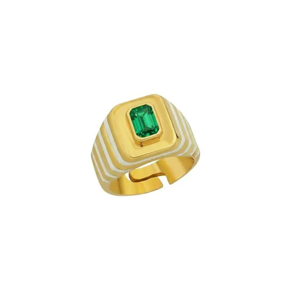 LINYA JEWELLERY Octagon Stone Signet Ring - Green