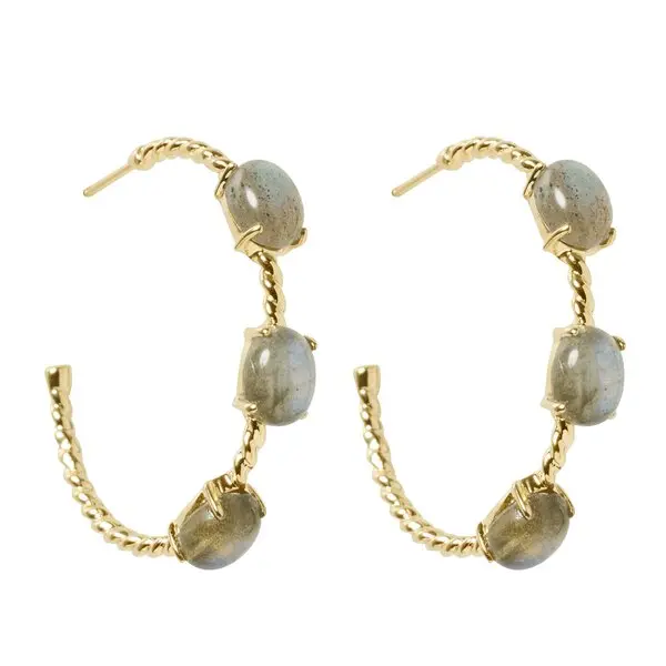YAA YAA LONDON Labradorite Gold Plated Hoop Earrings - Green/grey/blue