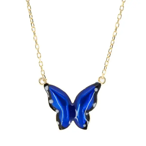 EBRU JEWELRY Butterfly Pendant Necklace - Gold/blue