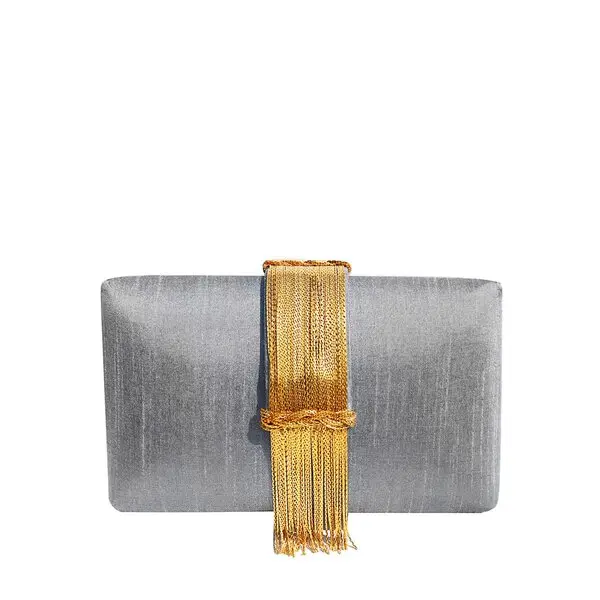SIMITRI Fringe Clutch - Gold/grey