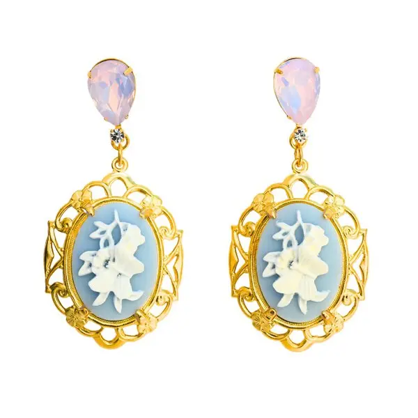 THE PINK REEF Deco Vintage Cameo Dangle Earrings - Blue