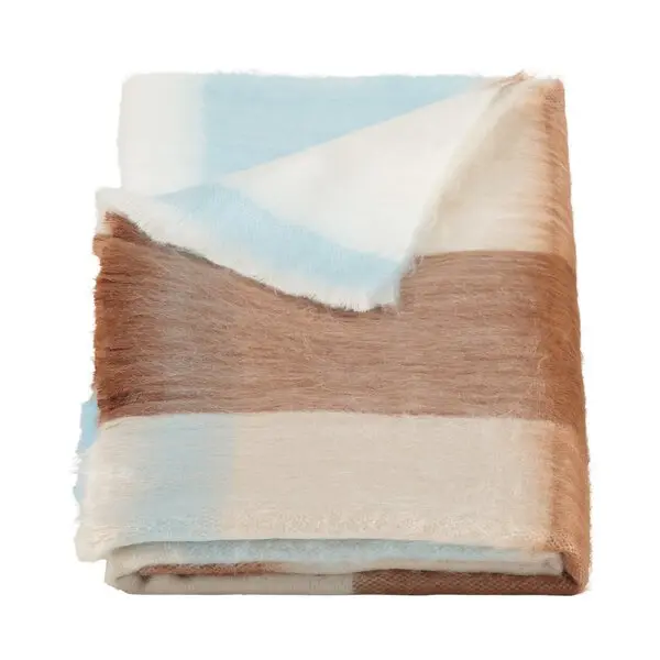 ALPACA LOCA Brown / Blue Scarf, Shawl Blocked Sky Blue & Naturals Alpaca Wool - Brown/blue