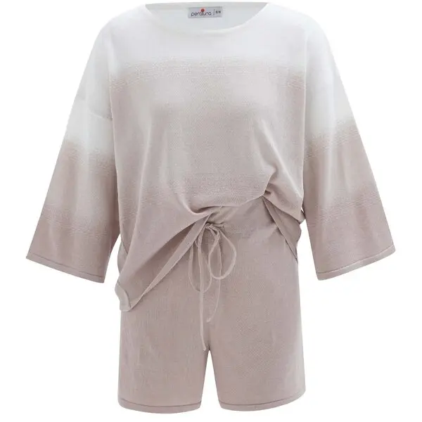 PERALUNA Knitted Blouse & Shorts Matching Set - Brown