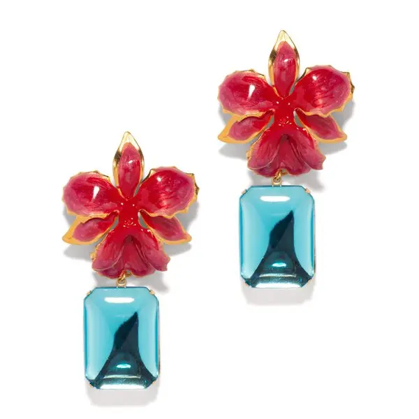 THE PINK REEF Vanilla Orchid Jeweled Drop Earrings - Red