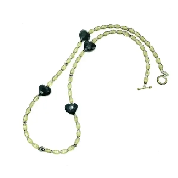AMY DELSON JEWELRY Black Crystal Heart Necklace With Vintage Glass Beads - Black/grey/silver