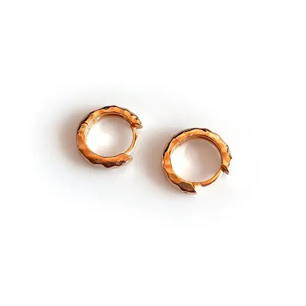 VICSTONENYC FINE JEWELRY Hammered Textured Hoop Earrings In Vermeil - Rose Gold