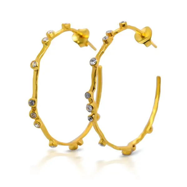 GEM BAZAAR JEWELLERY Vermeil Hoop Earrings - Gold/white