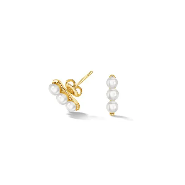 DOWER & HALL Timeless Triple Pearl Stud Earrings - Gold