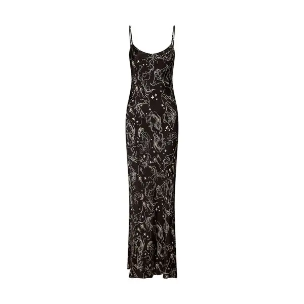 LILY ROU Printed Silk Ray Midi Slip Dress - Black