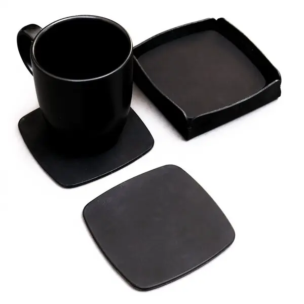 ROARCRAFT Leather Coaster Set Of 5 - Black