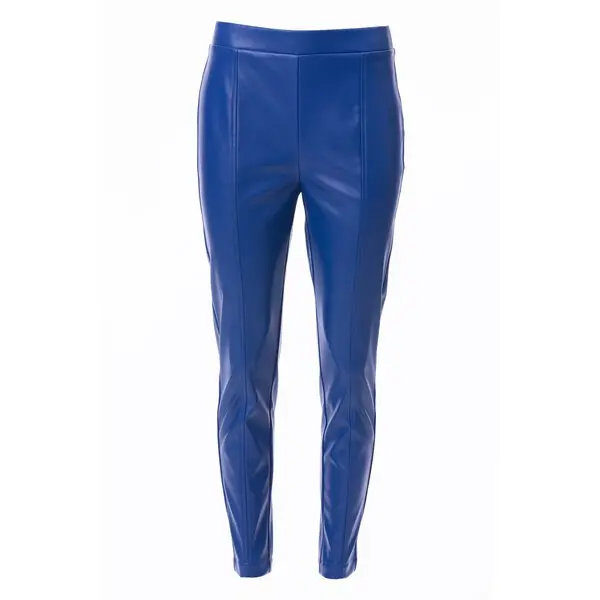 CARLOSLINES Pu Leather Cigarette Pants - Blue