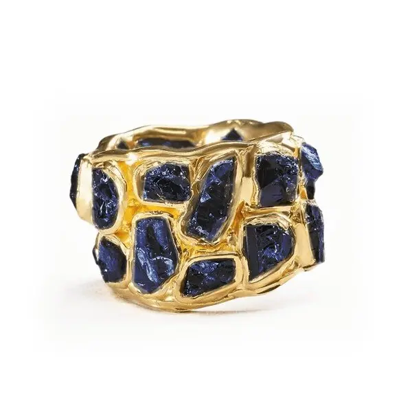 GERMAN KABIRSKI Gold Plated Silver Ring With Sapphire - Gold/blue