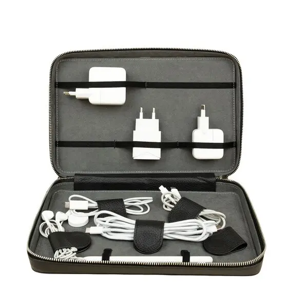 LEATHERE Leather Tech Organizer Case Mobile - Black